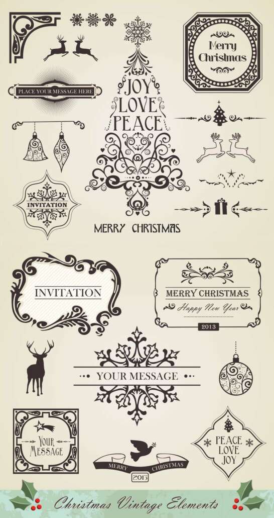 Set of Christmas vintage elements vector | Free download
