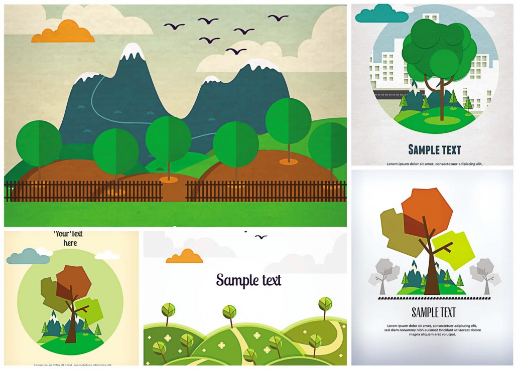 Applique landscapes card set vector | Free download