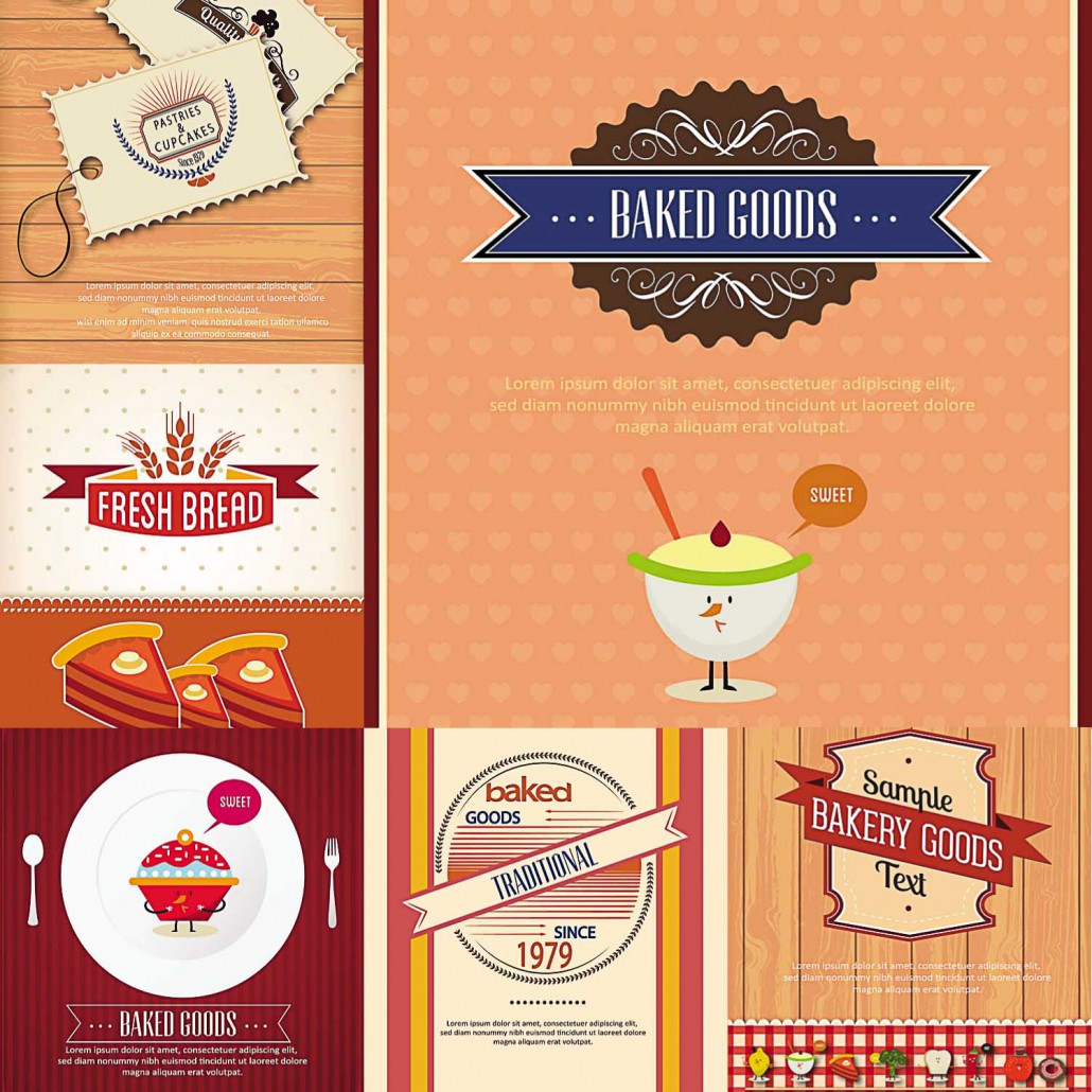 Baked goods card set vector | Free download