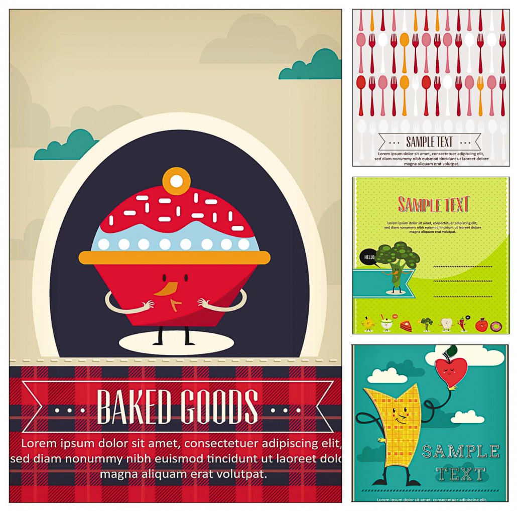 Food backgrounds card set vector | Free download