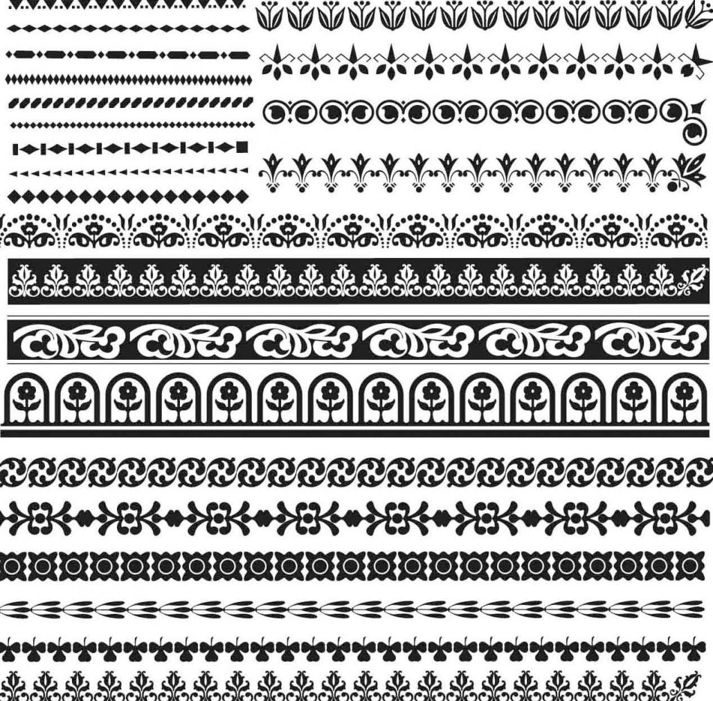 Seamless monochrome borders set vector | Free download