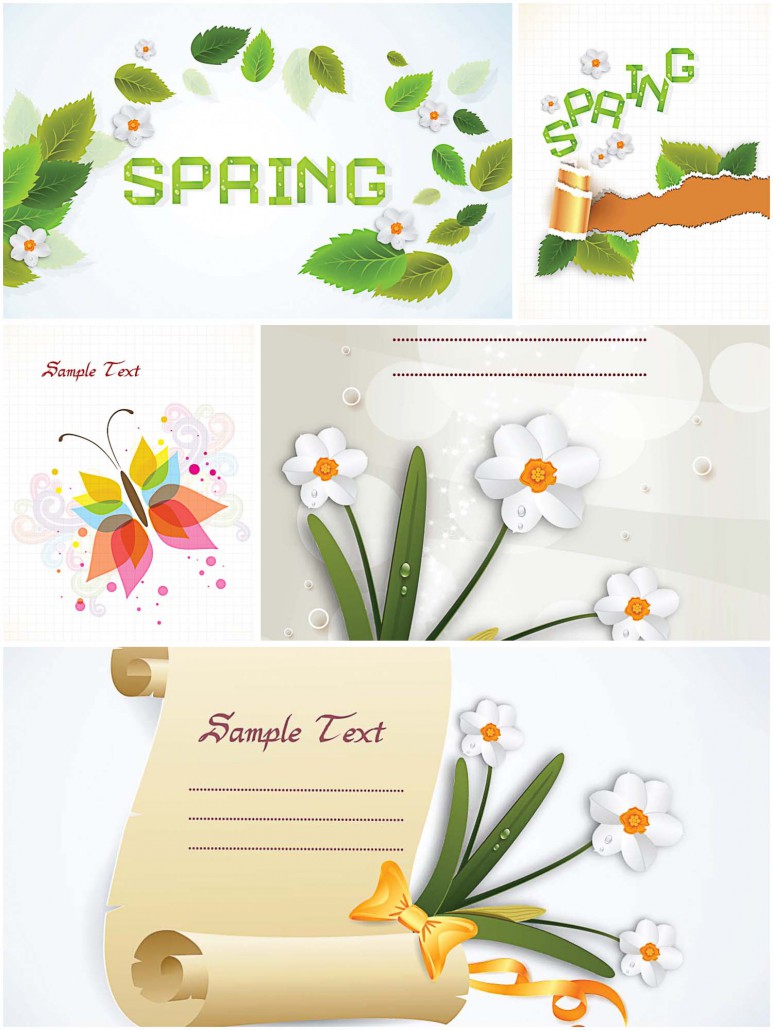 Spring background card set vector | Free download