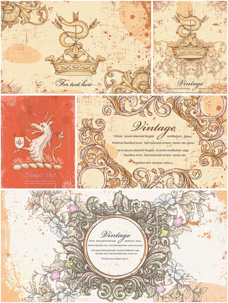 Vintage elements frame set vector | Free download