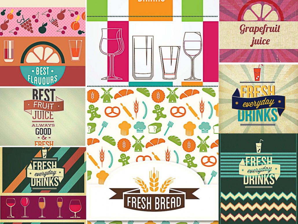 Fresh drinks bright menu set vectors | Free download