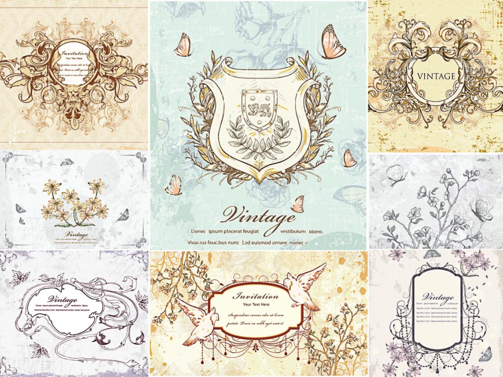 Vintage frames and doves set vector | Free download