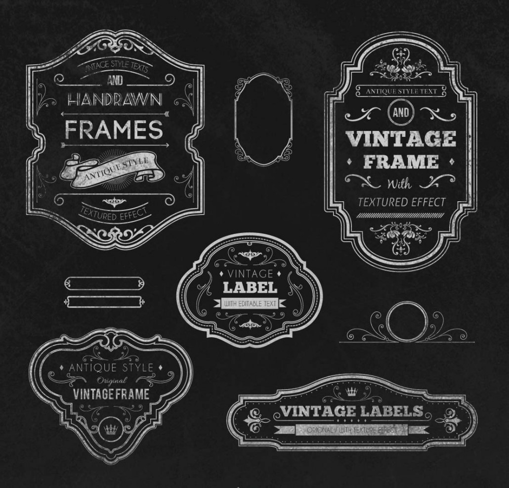 Vintage handrawn frames set vector | Free download
