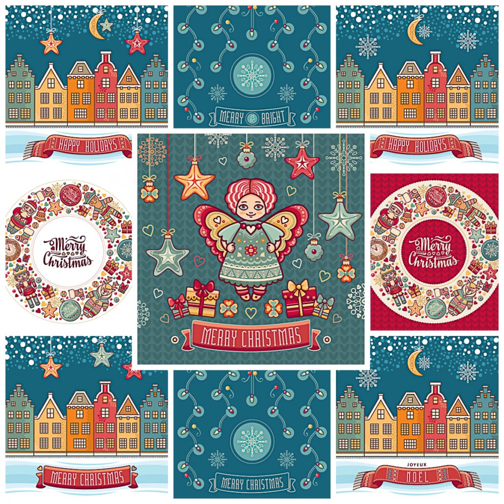 Christmas collection of cards with gingerbread houses | Free download