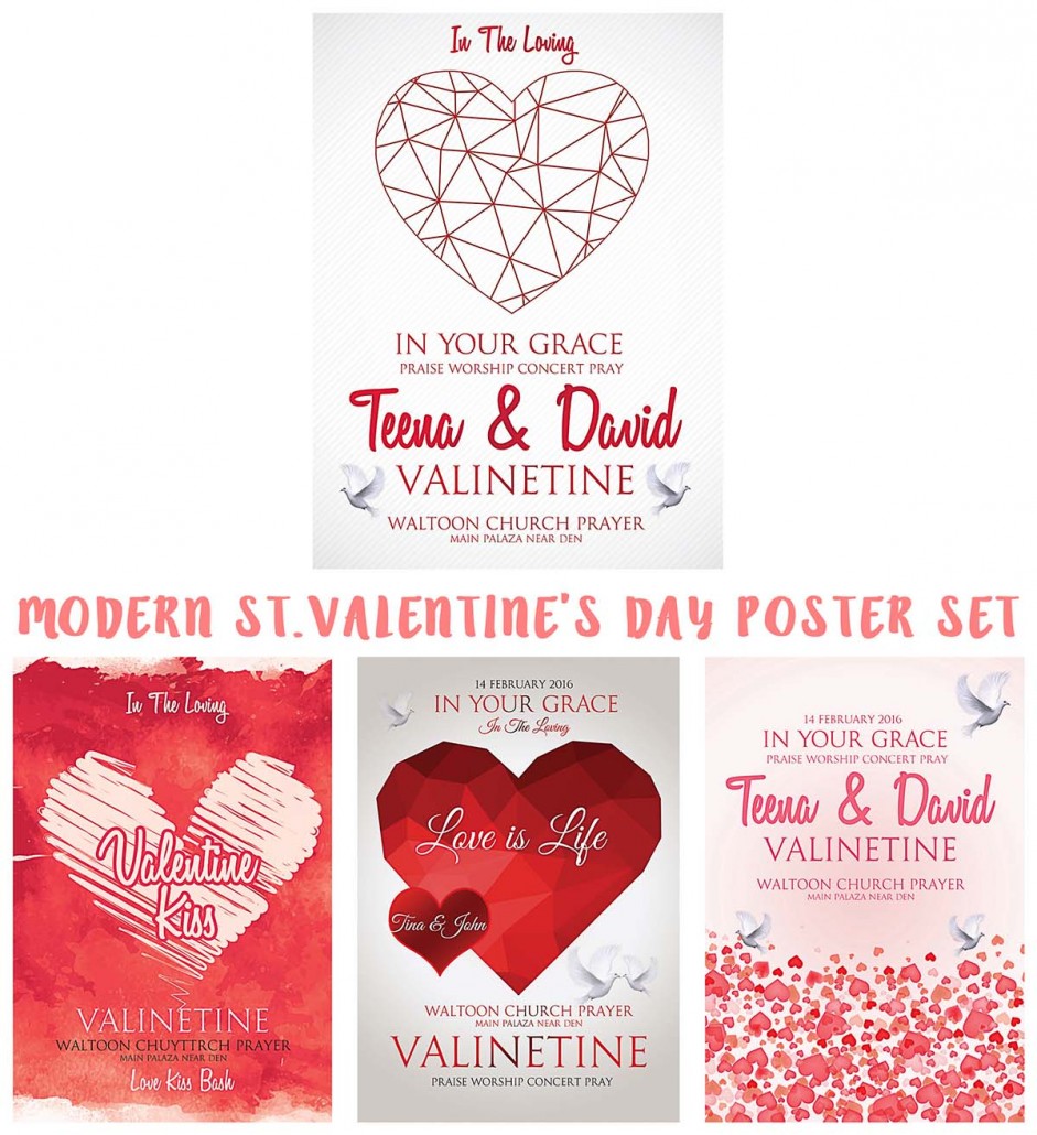 Modern Valentine’s day poster set | Free download