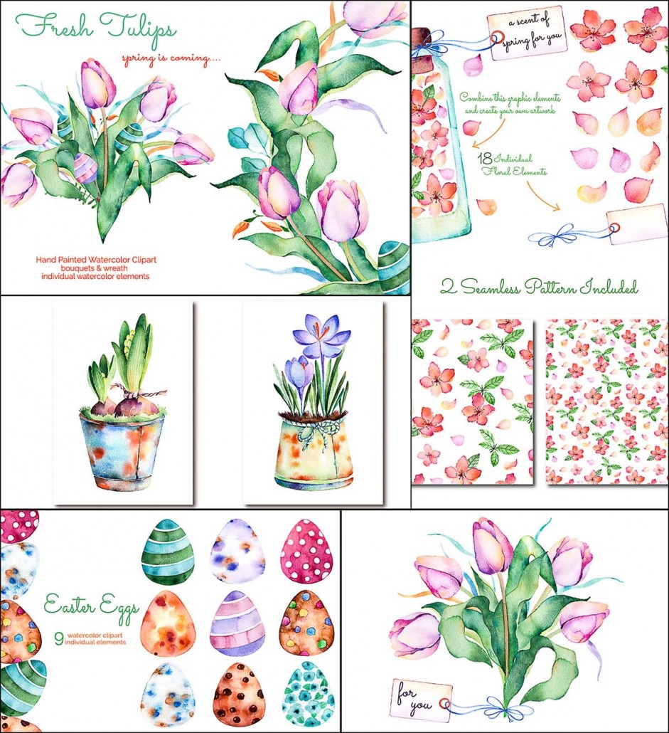 Spring and Easter watercolor set | Free download