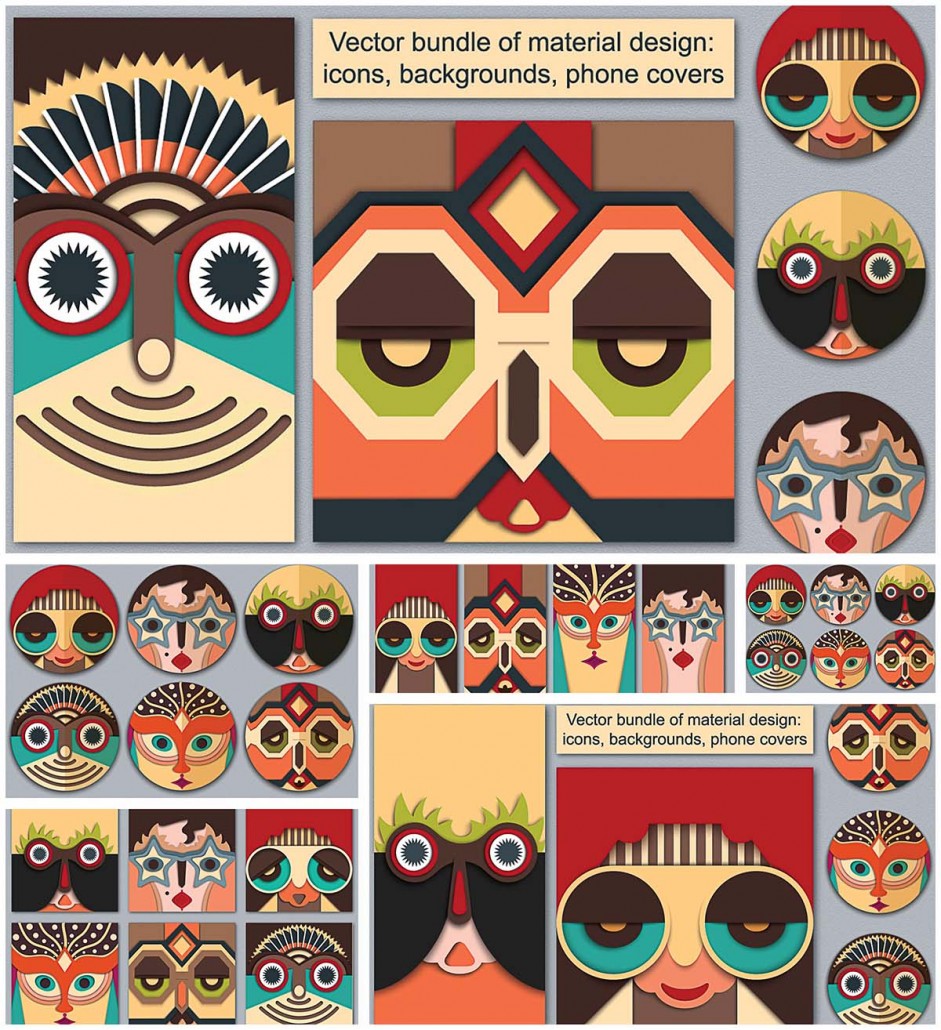 Abstract characters in mask collection | Free download
