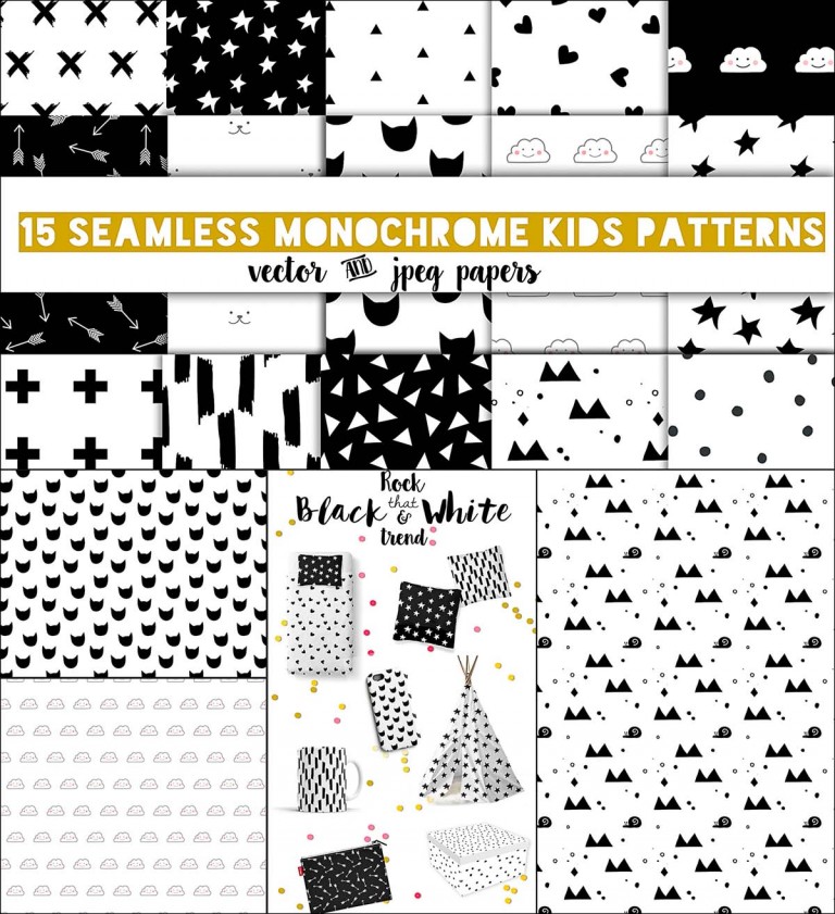 Monochrome kids pattern set | Free download