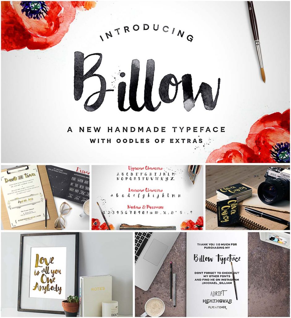 Billow calligraphy brush font with bonus | Free download