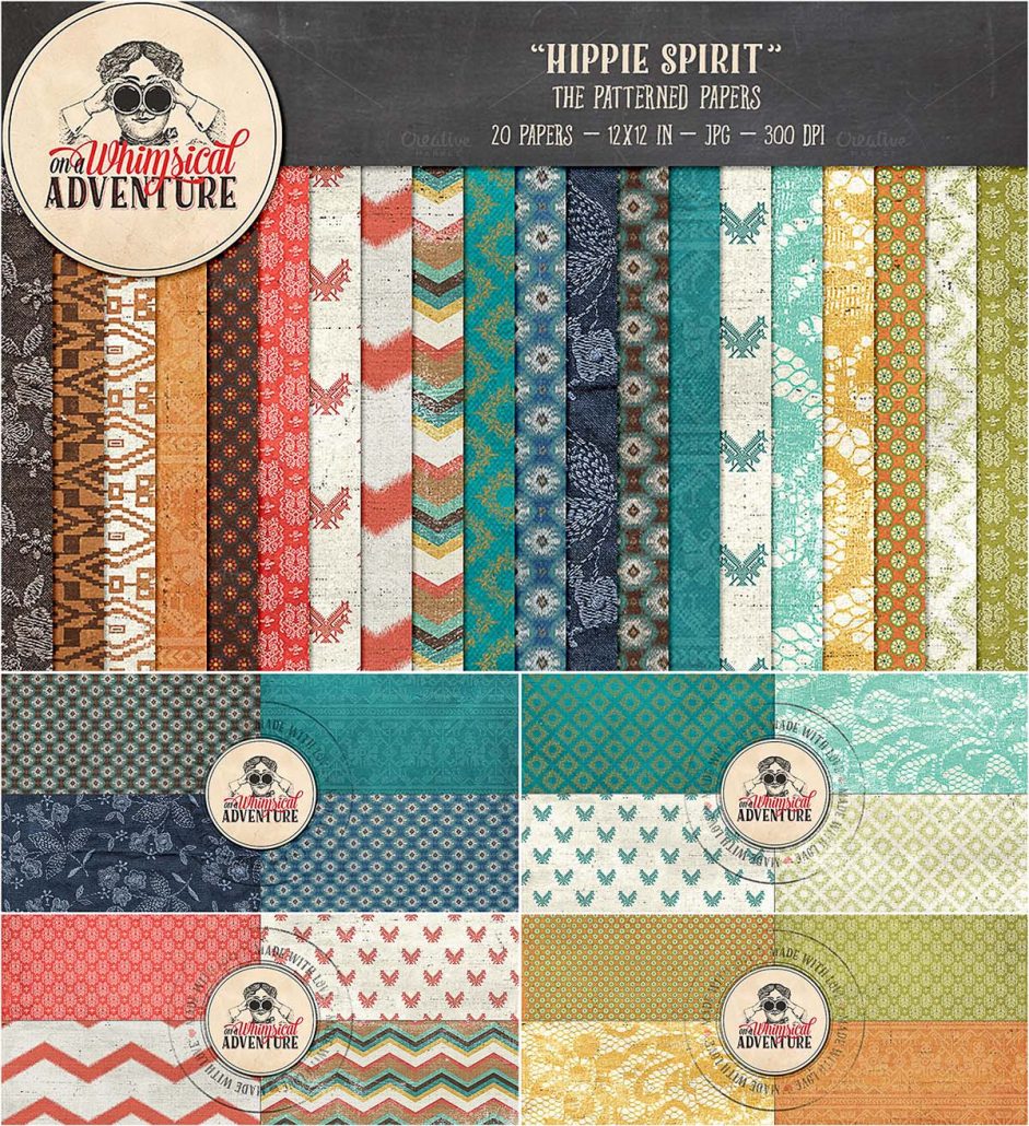 Patterned papers hippie style set | Free download