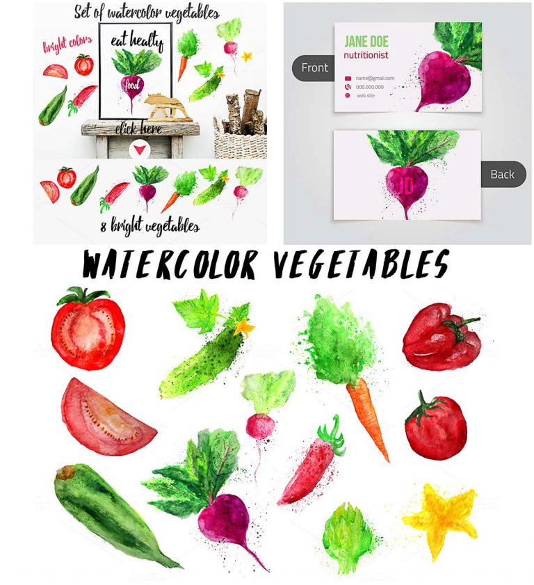 Bright watercolor vegetables set | Free download