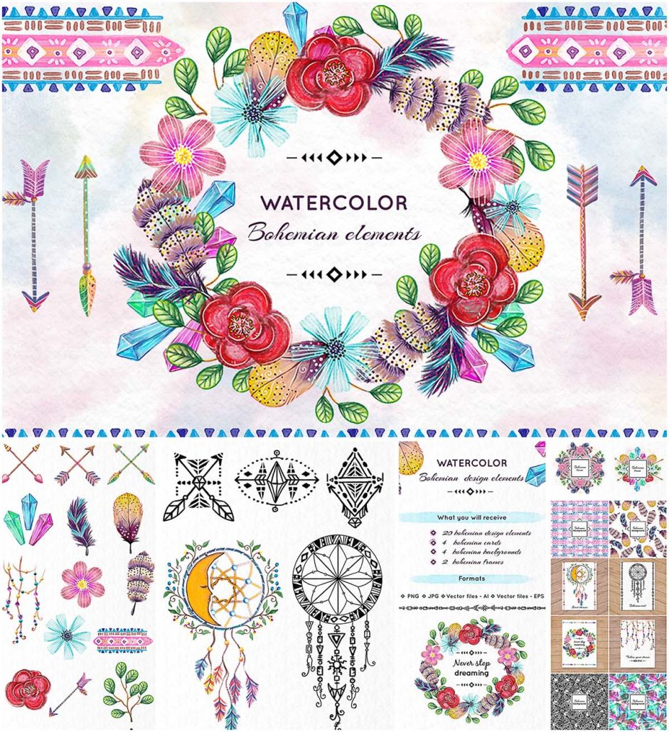 Bohemian clipart elements bundle | Free download