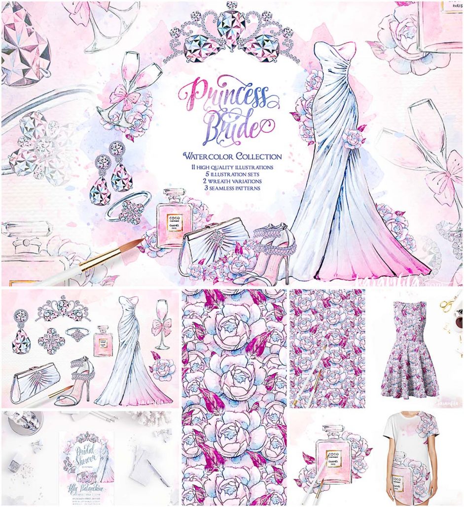 Princess bride illustrations wedding set | Free download