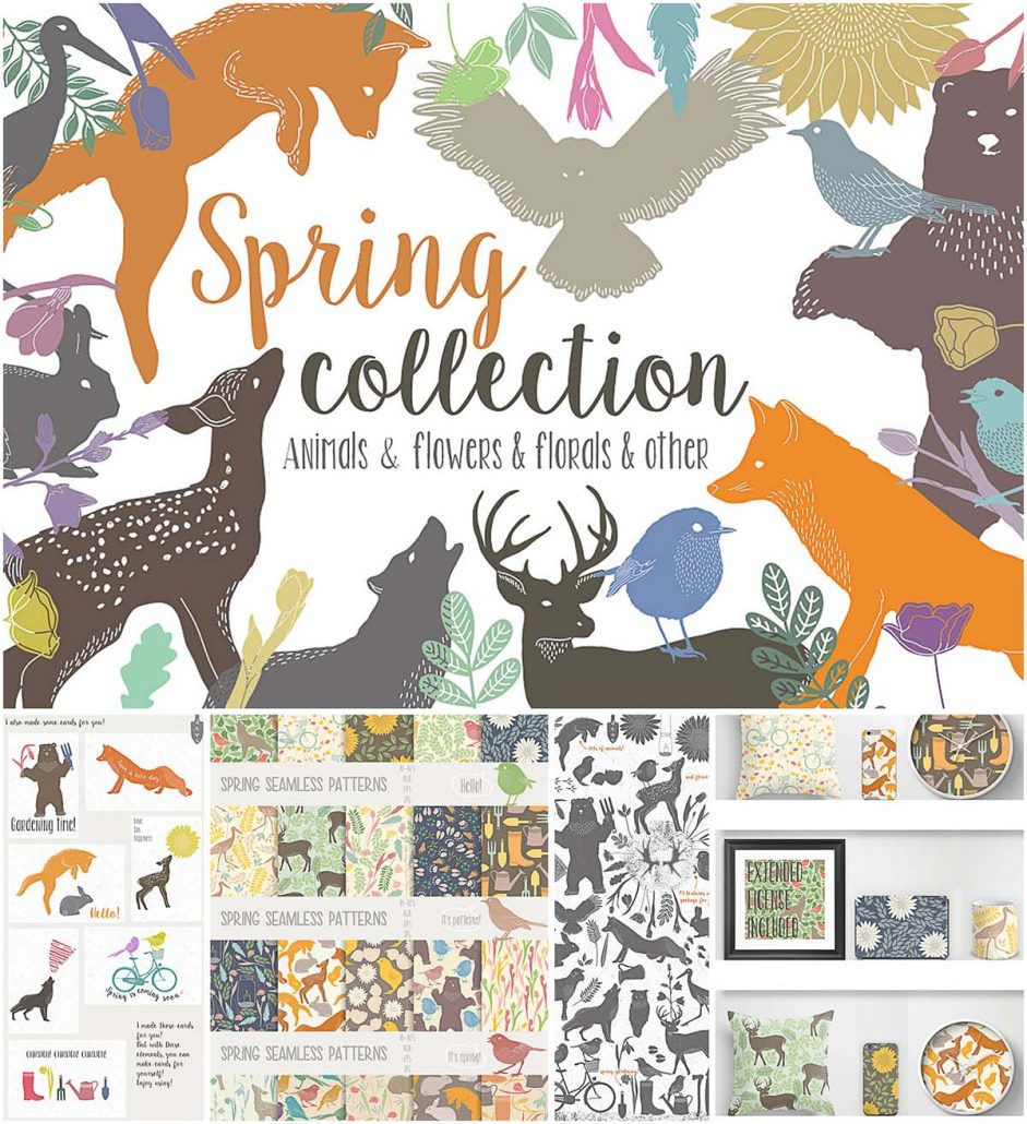 Spring illustrations and patterns collection | Free download