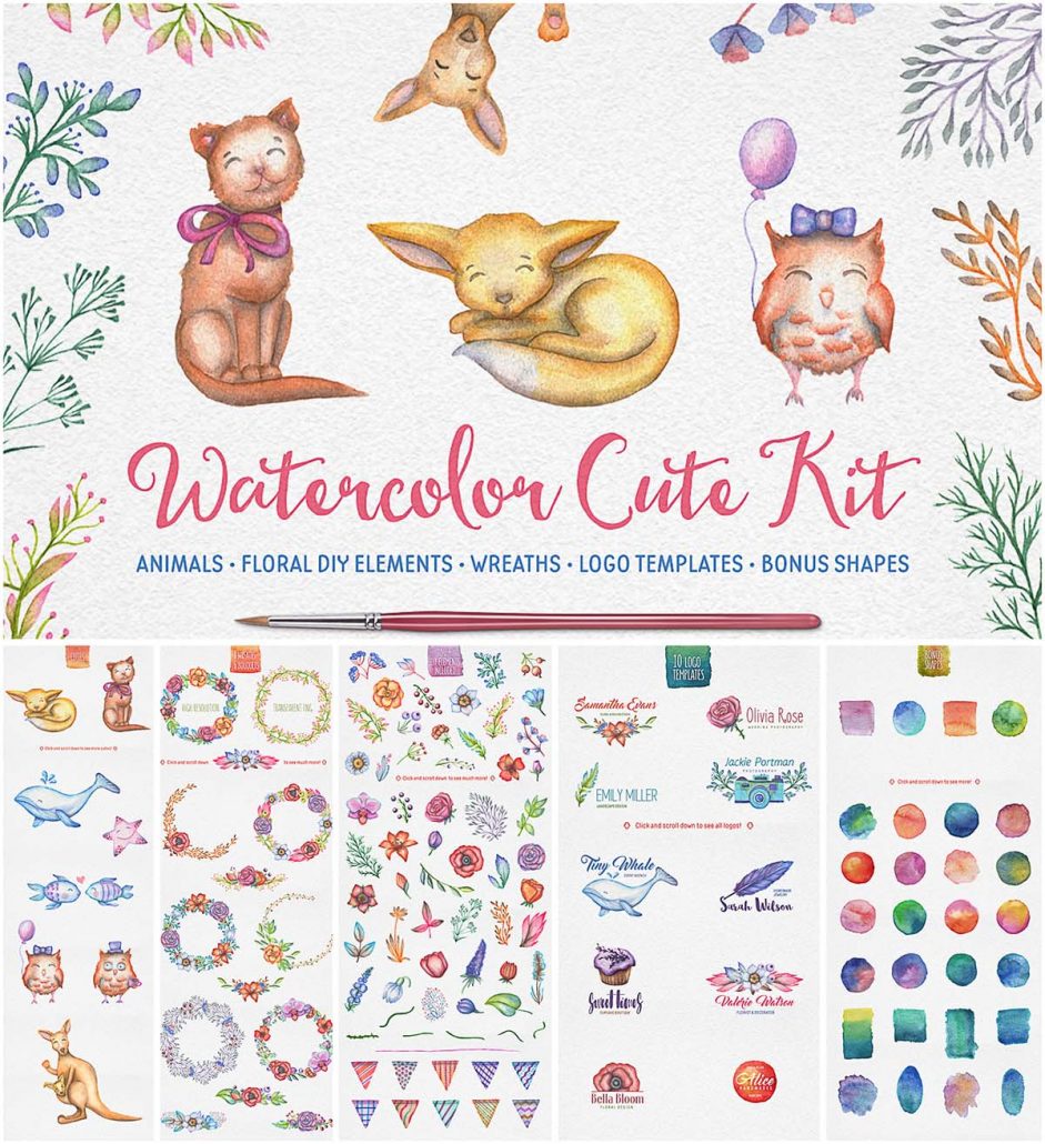 Watercolor cute kit | Free download