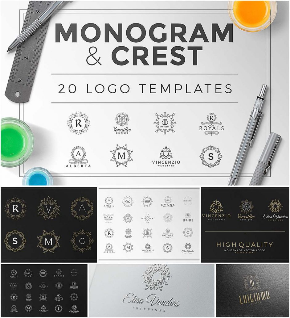 Monogram crest logos bundle | Free download