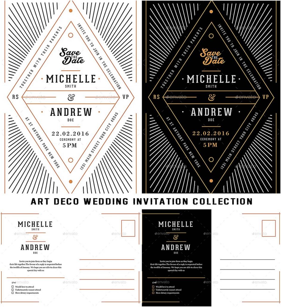 Art deco wedding invitation collection | Free download