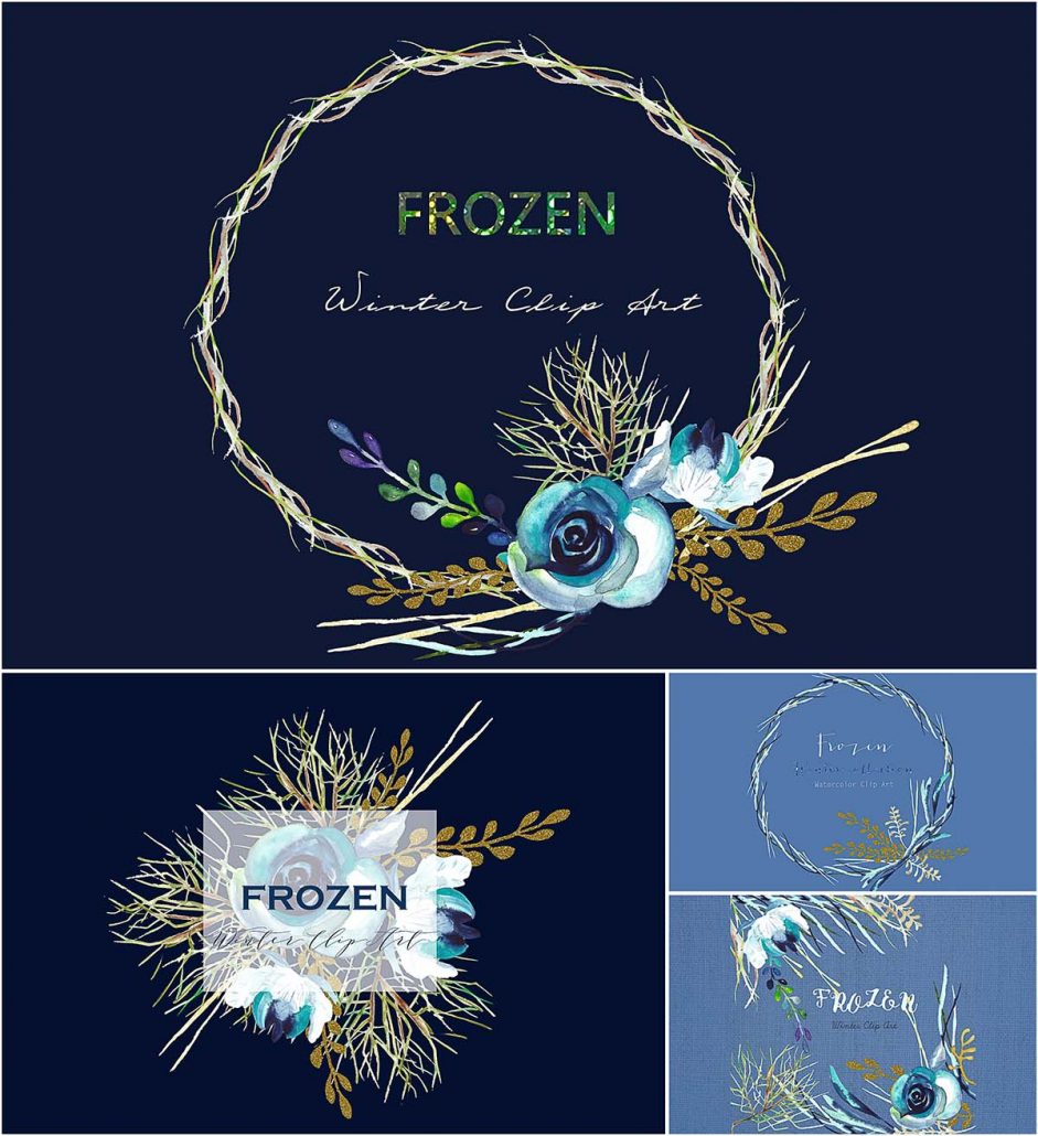 Frozen winter watercolor clipart | Free download