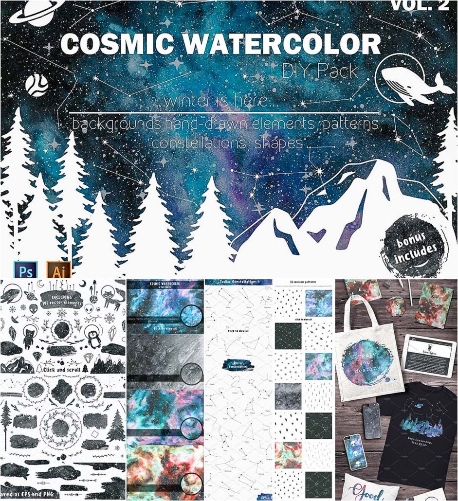 Cosmic watercolor pack | Free download