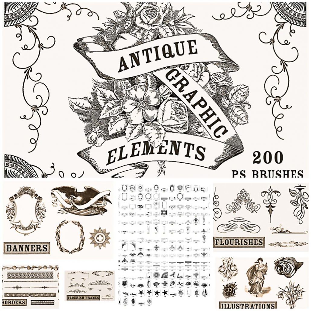 Antique graphic elements brushes | Free download
