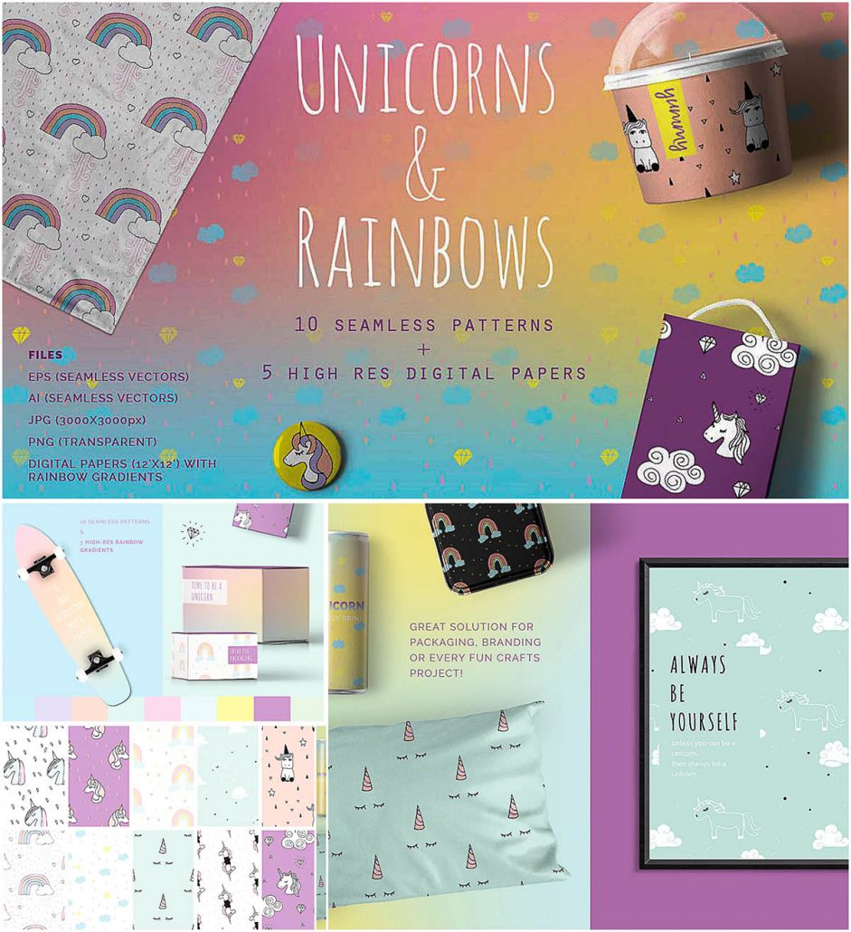 Unicorns and rainbows patterns | Free download