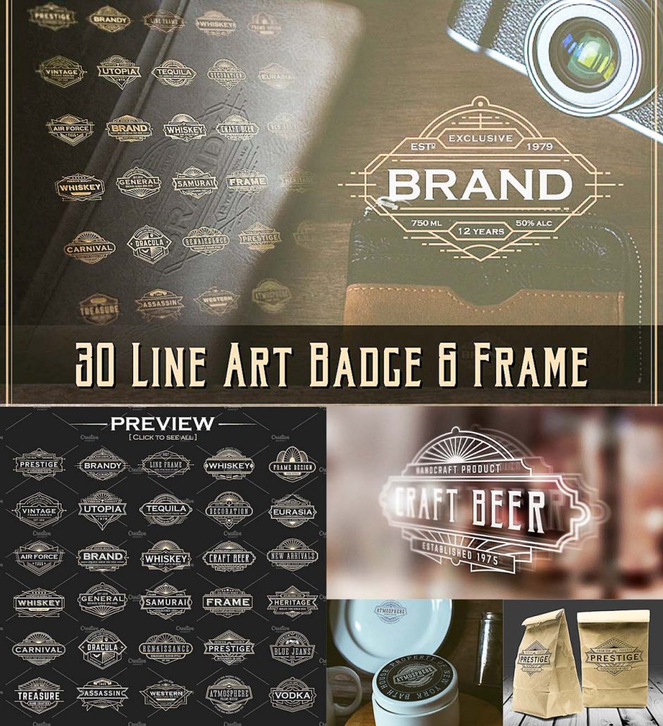 30 line art badge and frame label | Free download