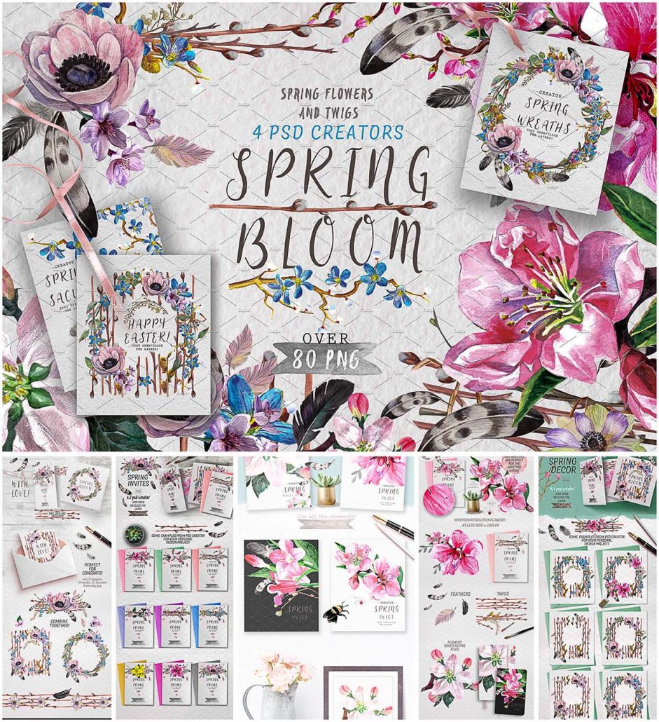 Spring bloom illustrations set | Free download