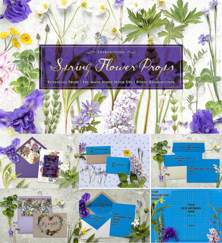 Spring flower props mockups | Free download