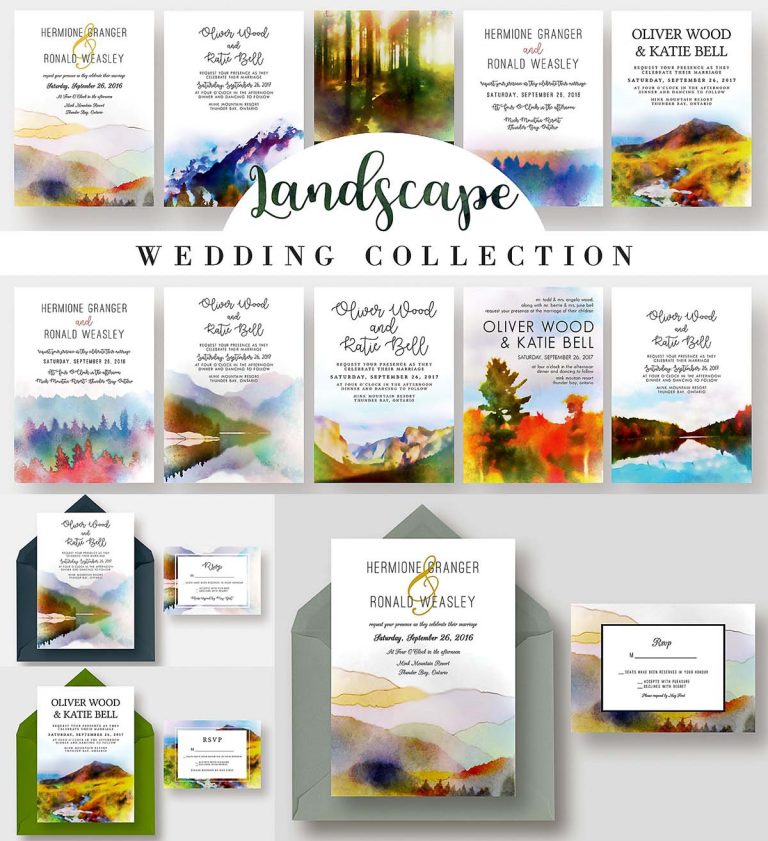 Landscape wedding invitations collection | Free download