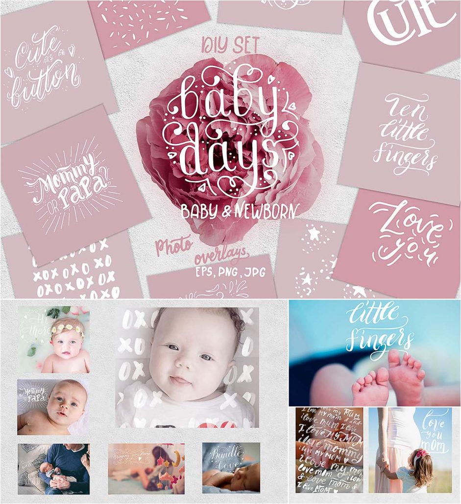 Baby newborn photo overlays set | Free download