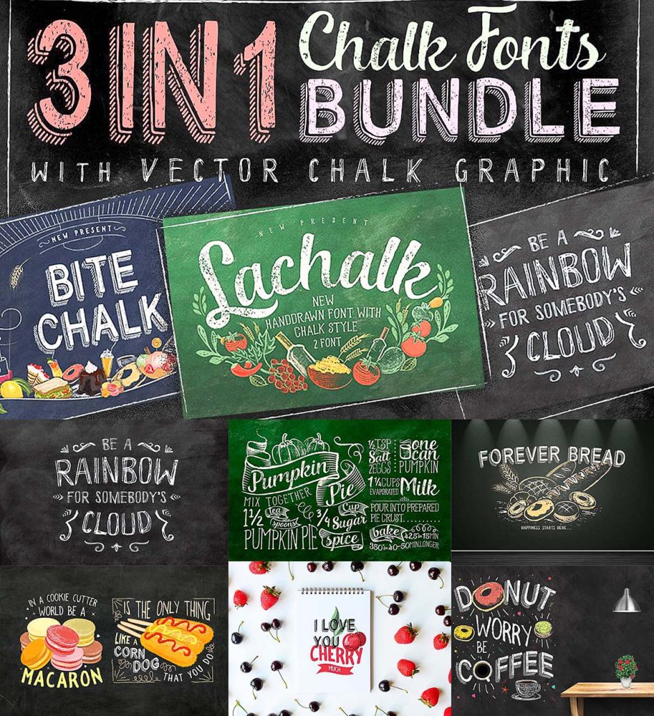 3 in 1 Chalk Fonts Bundle + Extras | Free download