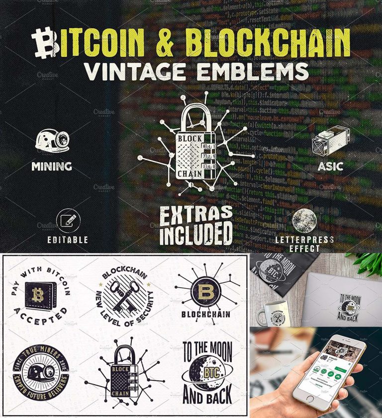 Bitcoin and Blockchain Vintage Emblems | Free download