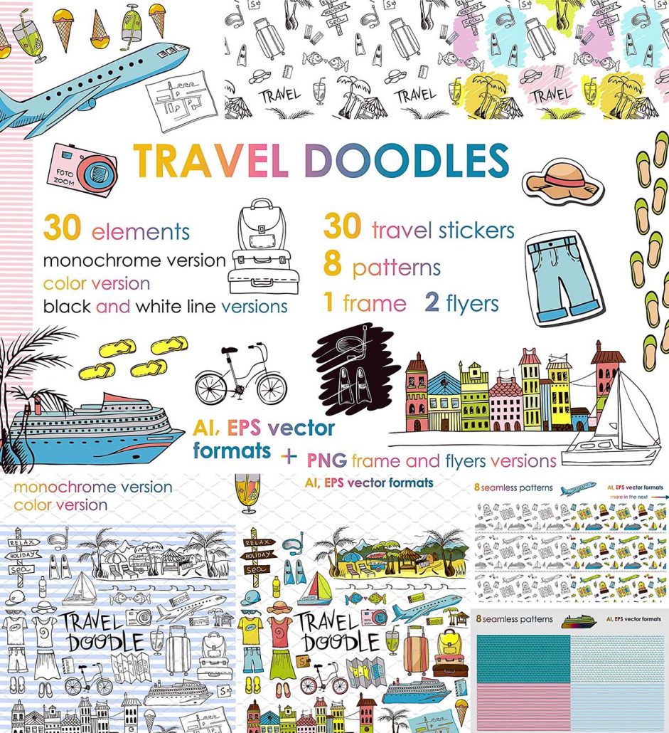 Lets travel doodle big set | Free download