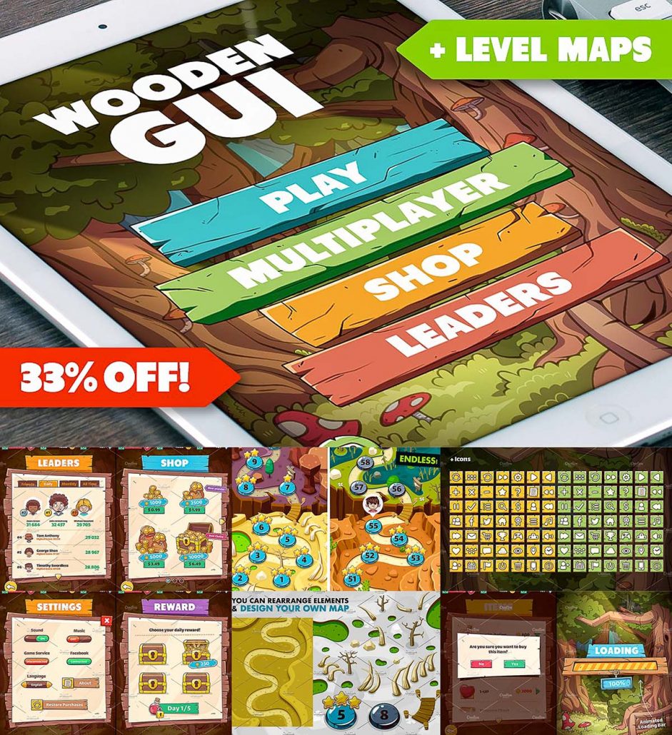 Wooden GUI and Game Level Map Bundle | Free download