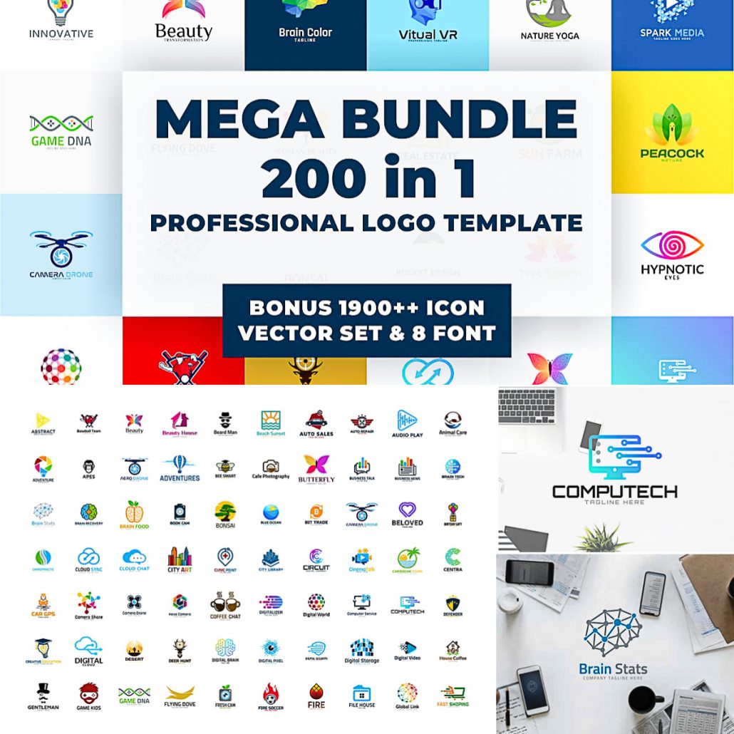 200 Premium Logo Template Bundle with Bonus | Free download