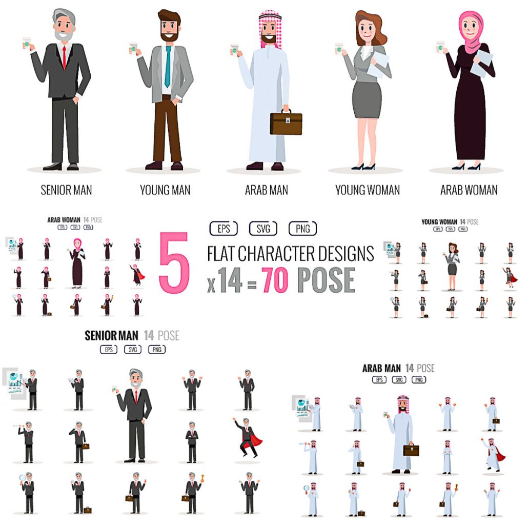 Flat Characters 70 poses | Free download