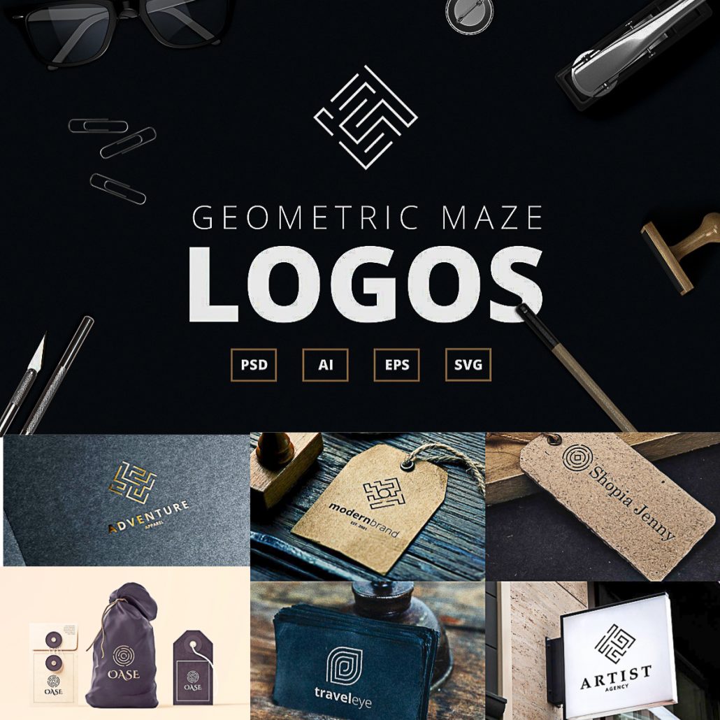 Geometric Maze Logos Templates | Free download