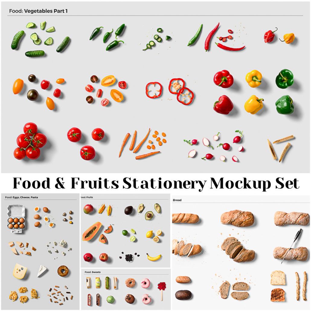 Food and Fruit PSD Stationery Mockup Set | Free download