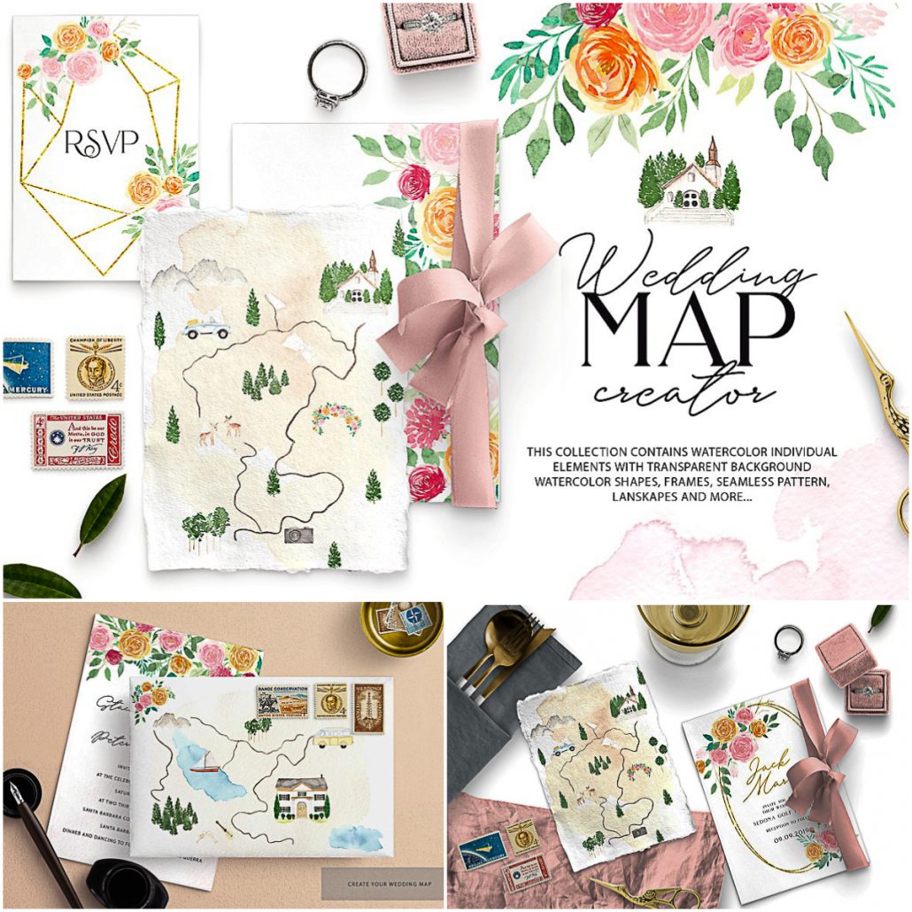 Watercolour Wedding Map Creator Kit | Free download