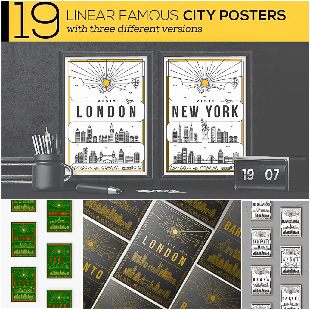 19 Linear Famous City Posters | Free download