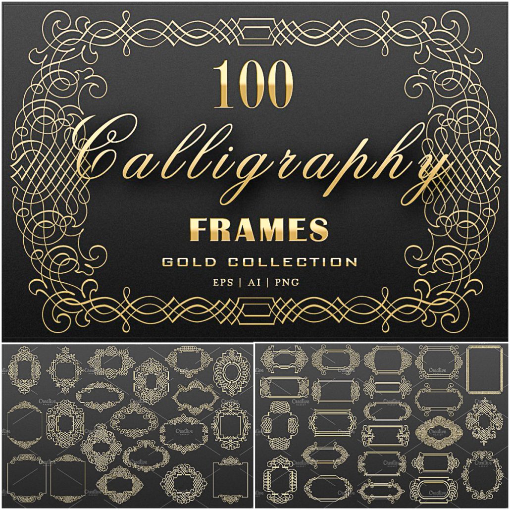 100 Calligraphic Vector Frames Set | Free download