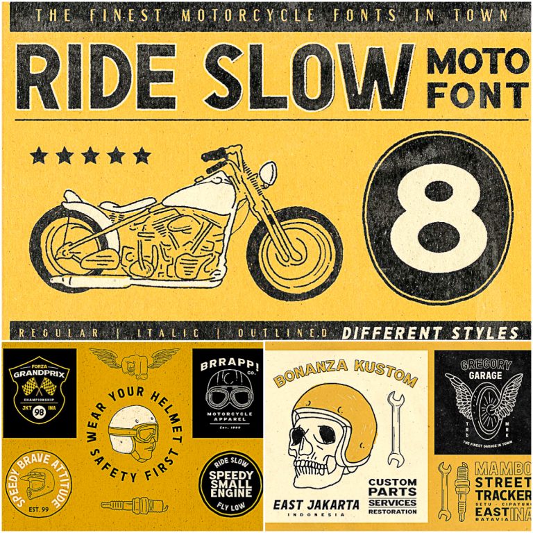Ride Slow Motorcycle Font Bundle | Free download