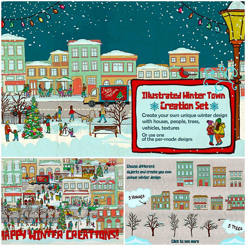 Illustrated Winter Town Creation Set | Free download