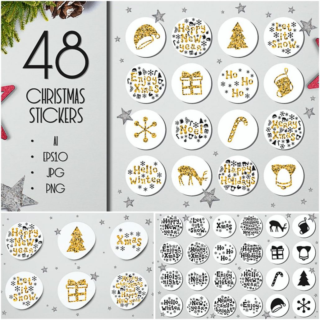 Christmas Gift Round Stickers Set | Free download