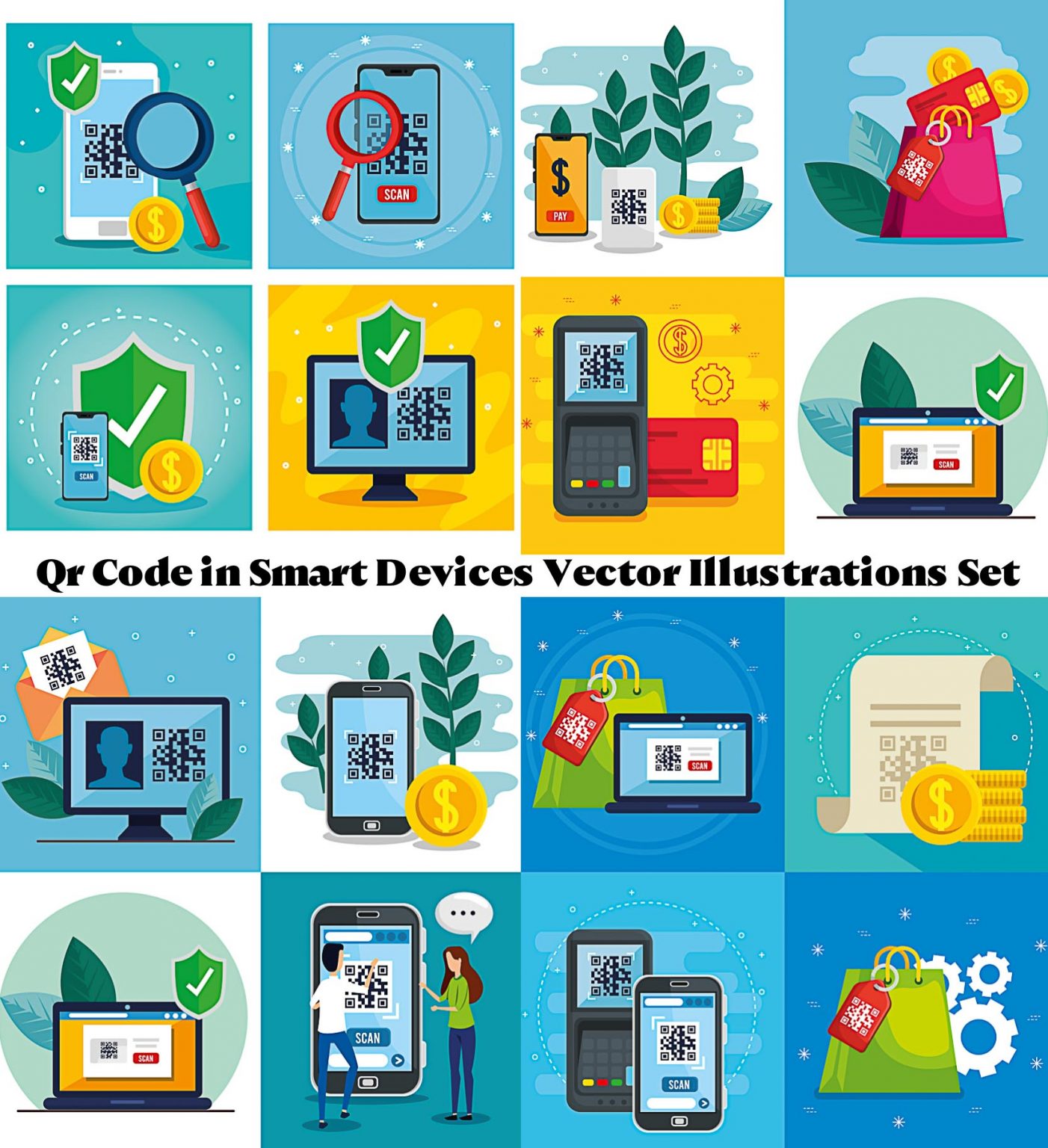 Qr Code in Smart Devices Vector Set | Free download
