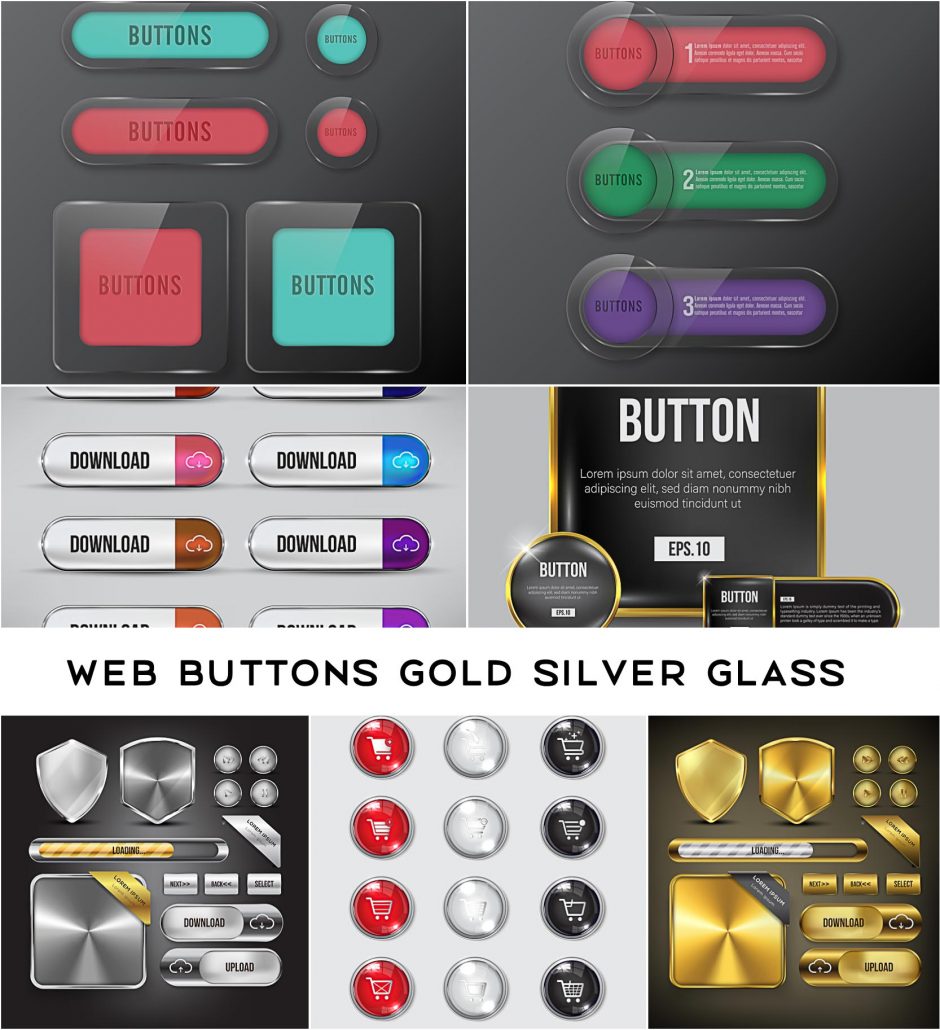 Web Buttons Gold Silver Glass | Free download