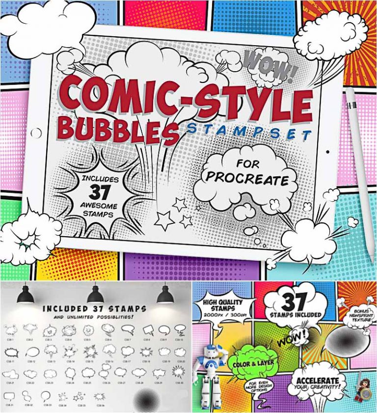 Comic-Style Bubbles Procreate Stampset | Free download